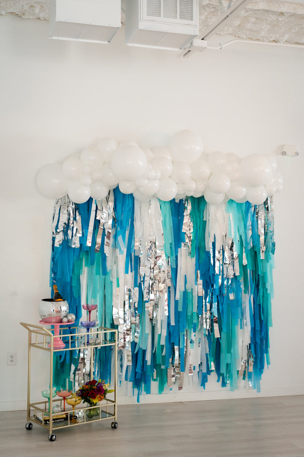 Blue Disco Fringe Backdrop exclusive at Oh My Darling Party Co