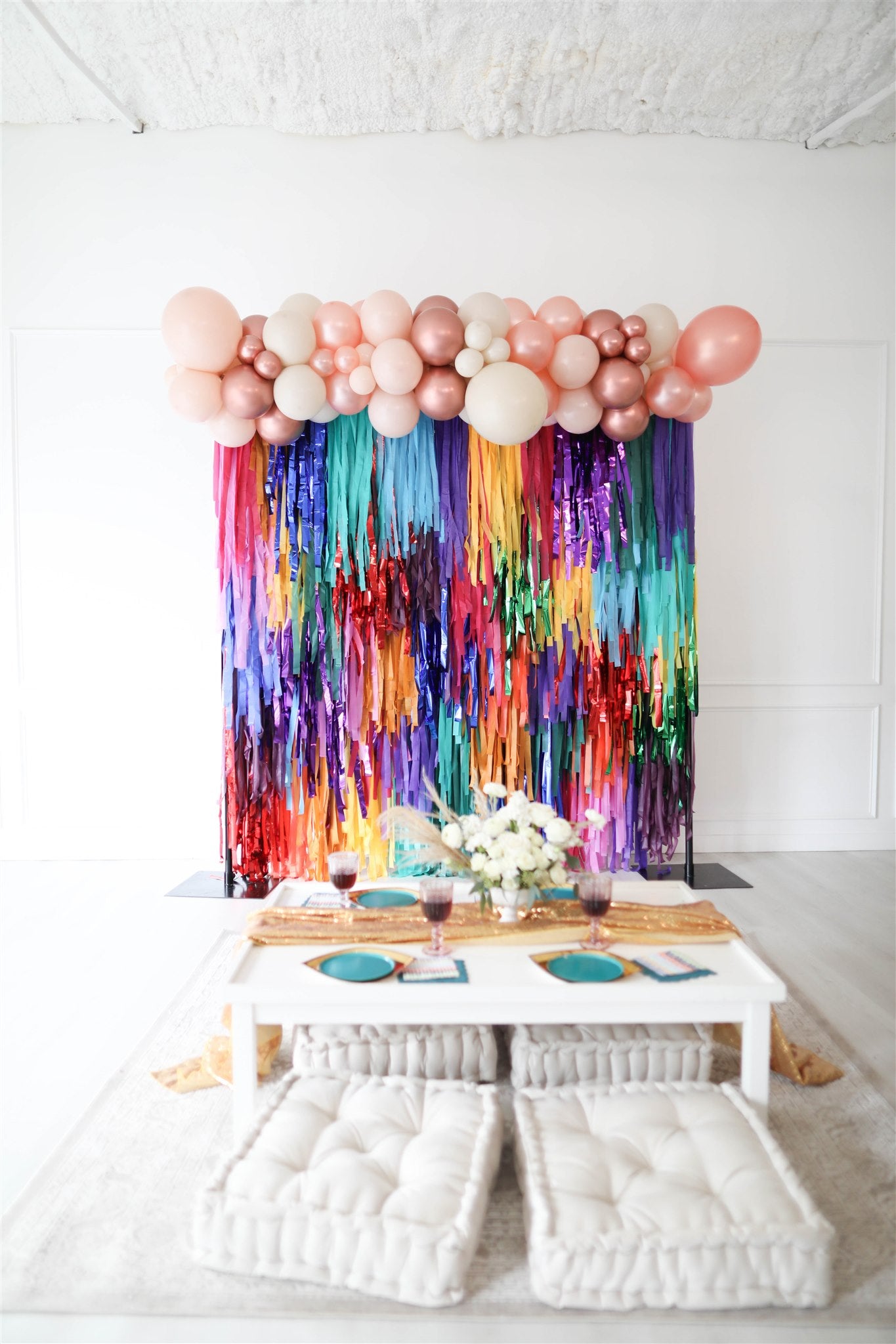 Jewel Tone Rainbow Fringe Backdrop exclusive at Oh My Darling Party Co
