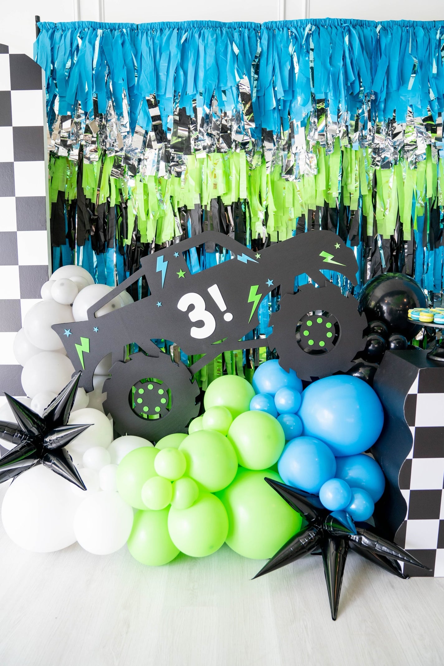 Monster Truck Bash Fringe Backdrop exclusive at Oh My Darling Party Co