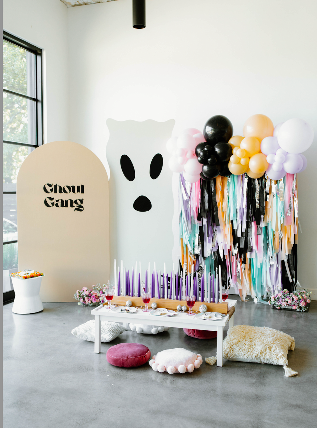 Pastel Boo Fringe Backdrop exclusive at Oh My Darling Party Co