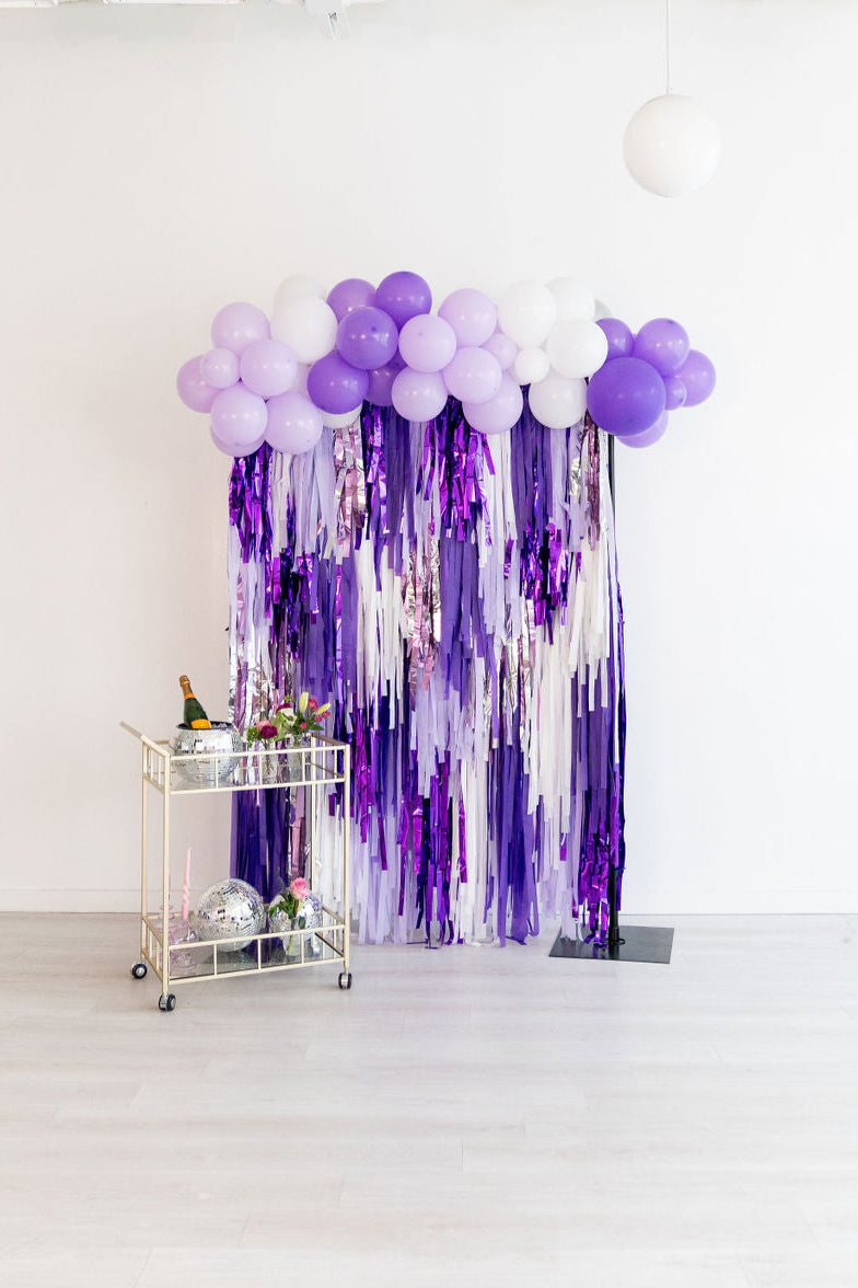 Purple Love Fringe Backdrop exclusive at Oh My Darling Party Co